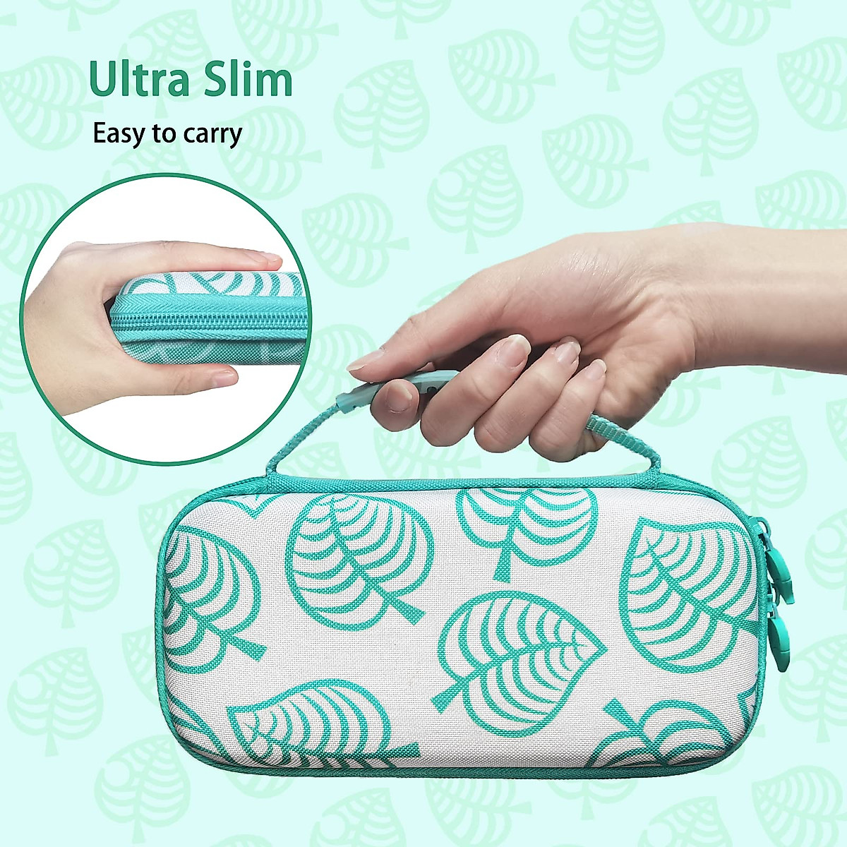 TIKOdirect Carrying Case for Switch lite, Shockproof Portable Travel Bag with Glitter Galaxy case, Screen Protectors and Cute Leaf Thumb Grips Caps, Animal Crossing Green