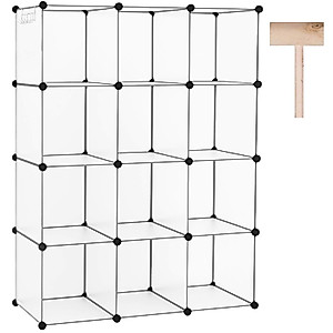C&AHOME Cube Storage Organizer, 12-Cube Closet Cabinet Organizer, DIY Cube Shelf, Plastic Stackable Bookshelf, Modular Shelving Units Ideal for Home, Office, 36.6" L x 12.4" W x 48.4" H White SHS3012A