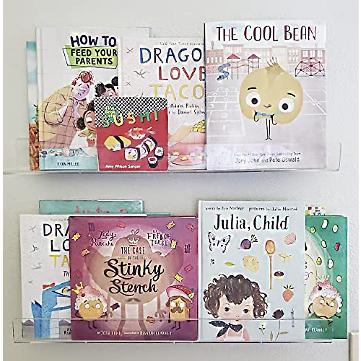 Acrylic Floating Wall Shelves 4 Pack Kids Bookshelf 24 Inch, Wall Mounted Invisible Ledge Shelf, Spice Rack, 4MM Thick Clear Bathroom Storage Shelves Display Organizer Toy Picture with 12 Screws