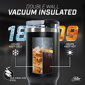 Fuller Brush Stainless Steel Tumbler with Handle - 40 oz. – Lead & BPA-Free - Double-Wall Insulated Travel Mug – Keeps Drinks Hot or Cold for Hours – Spill-Resistant Lid & Straw (Charcoal Gray)