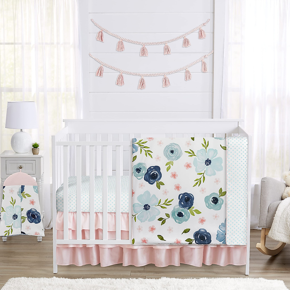 Sweet Jojo Designs Blue and White Polka Dot Lamp Shade - Watercolor Floral Shabby Chic Collection