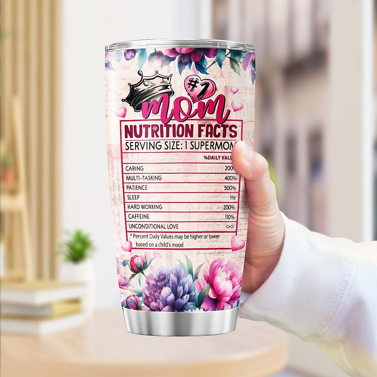 Mom Gifts, Mom Life Nutrition Facts, Tumbler 20 Oz With Lid And Straw, Coffee Mothers Cups Mother Insulated Funny For Tumblers Women Mama Day Handle