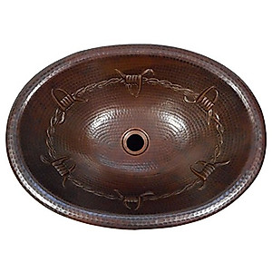 SimplyCopper 19" Oval County Style Copper Bath Sink with Barb Wire Design