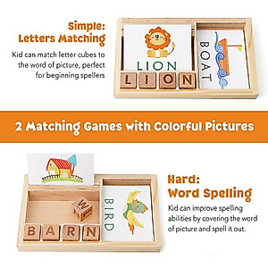 Coogam Spelling Games, Wooden Matching Letters Toy with Flash Cards Words, Montessori ABC Alphabet Learning Educational Puzzle Gift for Preschool Boys Girls Kids Age 3 4 5 Years Old