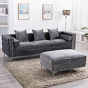 Legend Vansen Velvet Sofa sectional for Living Room with Ottoman Chaise Reversible L Shaped Couch Sleeper, 104", Grey