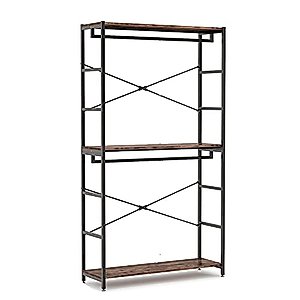 Tribesigns Free-standing Closet Organizer with 3 Storage Shelves and 2 Hanging Rod, Large Standing Clothes Garment Rack for Bedroom Living Room (Brown)