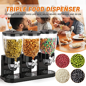Sishynio Cereal Dispenser for Countertop, Dry Food Dispenser 2L Capacity, Triple Compartment, Airtight Food Storage Container for Rice, Cereal, Nuts