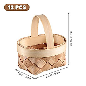 Yardwe 12pcs Mini Woven Baskets with Handles, Wood Chip Baskets, Miniature Flower Baskets, for Wedding Party Favors Crafts Farmhouse Decor (2.4 x 2 x 2.4 Inch)