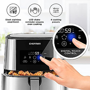 CHEFMAN Large Air Fryer Max XL 8 Qt, Healthy Cooking, User Friendly, Nonstick Stainless Steel, Digital Touch Screen with 4 Cooking Functions, BPA-Free, Dishwasher Safe Basket, Preheat & Shake Reminder