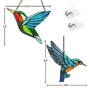 2 Pack Hummingbird Stained Glass Birds Window Hangings, Stained Glass Decorations,Bird Suncatcher for Window Decor Hummingbird Gifts for Mom,Bird Lovers