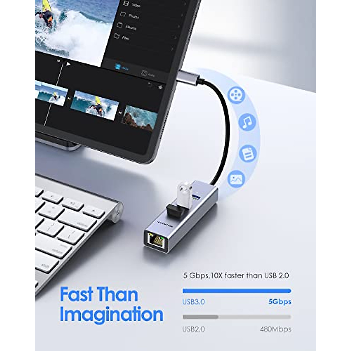 LENTION USB C Hub Ethernet Adapter, 3 USB 3.0 Ports, RJ45 Network Connector for 2023-2016 MacBook Pro, New Mac Air/iPad Pro, Chromebook, More, Stable Driver Certified (CB-C23s, Space Gray)