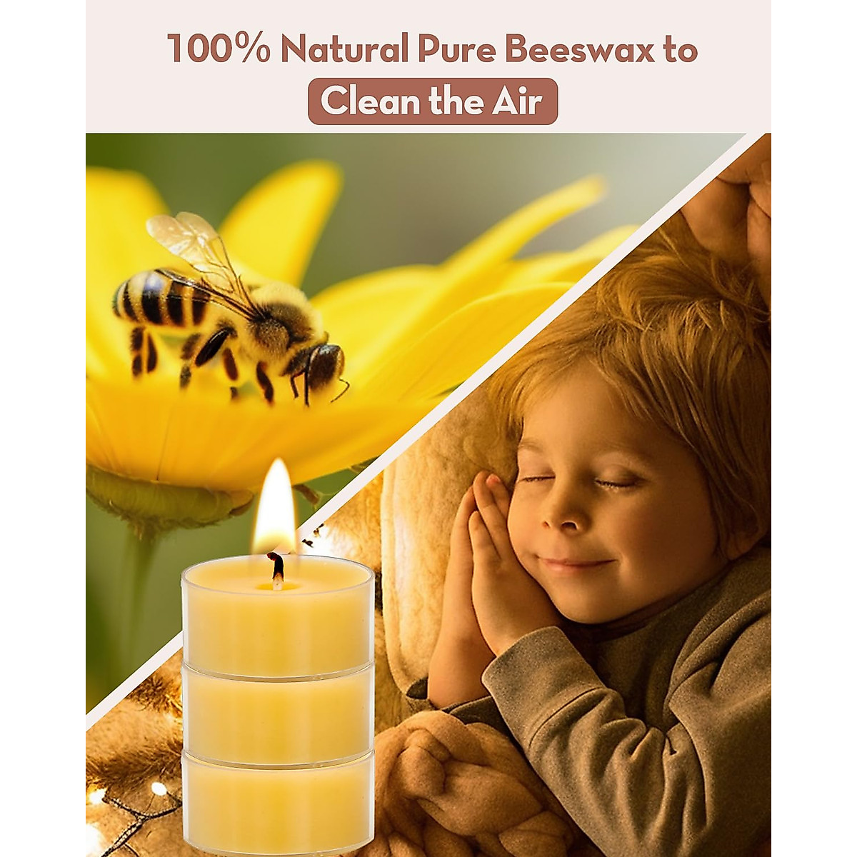 Ashlux Unscented Beeswax Tealight Candles 20 Pack, 4 Hours Long Burning Handmade Yellow Tea Lights Candles, Clear Cup Smokeless Beeswax Candles for Wedding, Party, Centerpiece & Home Decor