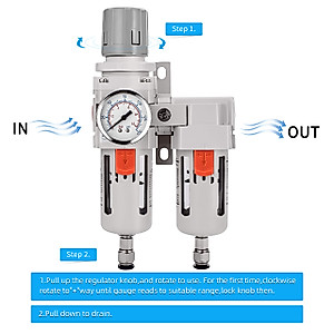 NANPU 1/2" NPT Air Dryer System - 5 Micron Particulate Filter, 0.5 Micron Coalescing Filter & Air Pressure Regulator, Water Trap Separator - Semi-Auto Drain,0-150 psi Gauge, Poly Bowl, Metal Bracket