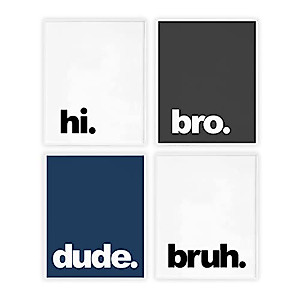 Navy Blue Boys Room Decor Gaming Prints Teen Bedroom Wall Art Gifts for Gamer College Dorm Decor| Bro Dude Bruh| Pack of 4, Unframed 8x10