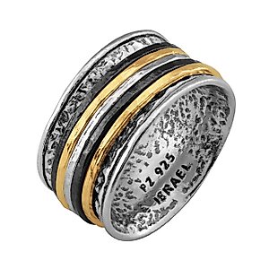 Paz Creations 925 Sterling Silver Spinner Rings for Women and Men - Hammered Pattern Thick Band Meditation Ring - Handcrafted Artisan Jewelry - Fidget Rings - Gift-Ready - 14K Yellow Gold Size 7
