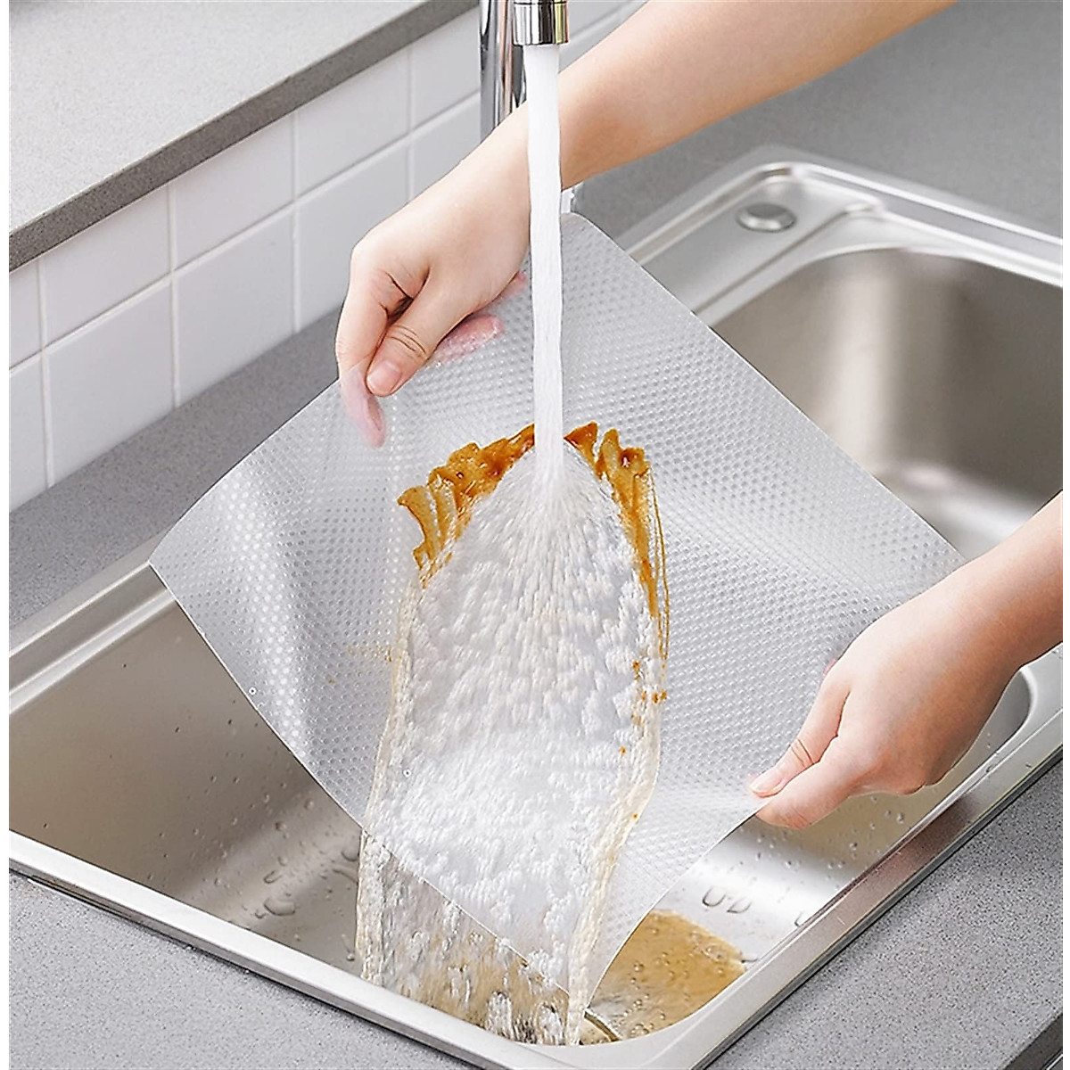 BESTORI Waterproof Shelf Liner for Kitchen Non-Adhesive Cabinets Drawer Liner 23.6 x 196.9 Inches Oil-Proof Non-Slip Washable Cuttable Refrigerator Liners for Protector Desks Transparent