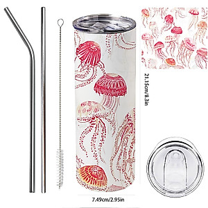 Medpol Minimalism jellyfish print cups tumbler with lid and straw 20 oz insulated tumbler，Colorful jellyfish cute sippy cups stainless insulated travel coffee mugs for women