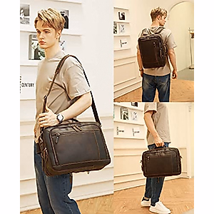 Taertii 2 in 1 Vintage Expandable Leather Backpack For Men, Large Shoulder Crossbody Briefcase Work Travel Hiking Rucksack fits 16" Laptop