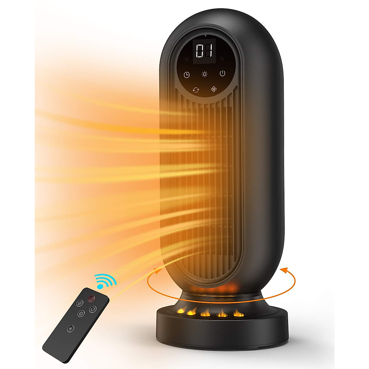 Infray Space Heater, 1500W Oscillating Electric Tower Heater with 3 Modes, Portable Fast Heating Ceramic Fan Heater with 12H Timer, Remote Control & LED Display for Home Indoor Use