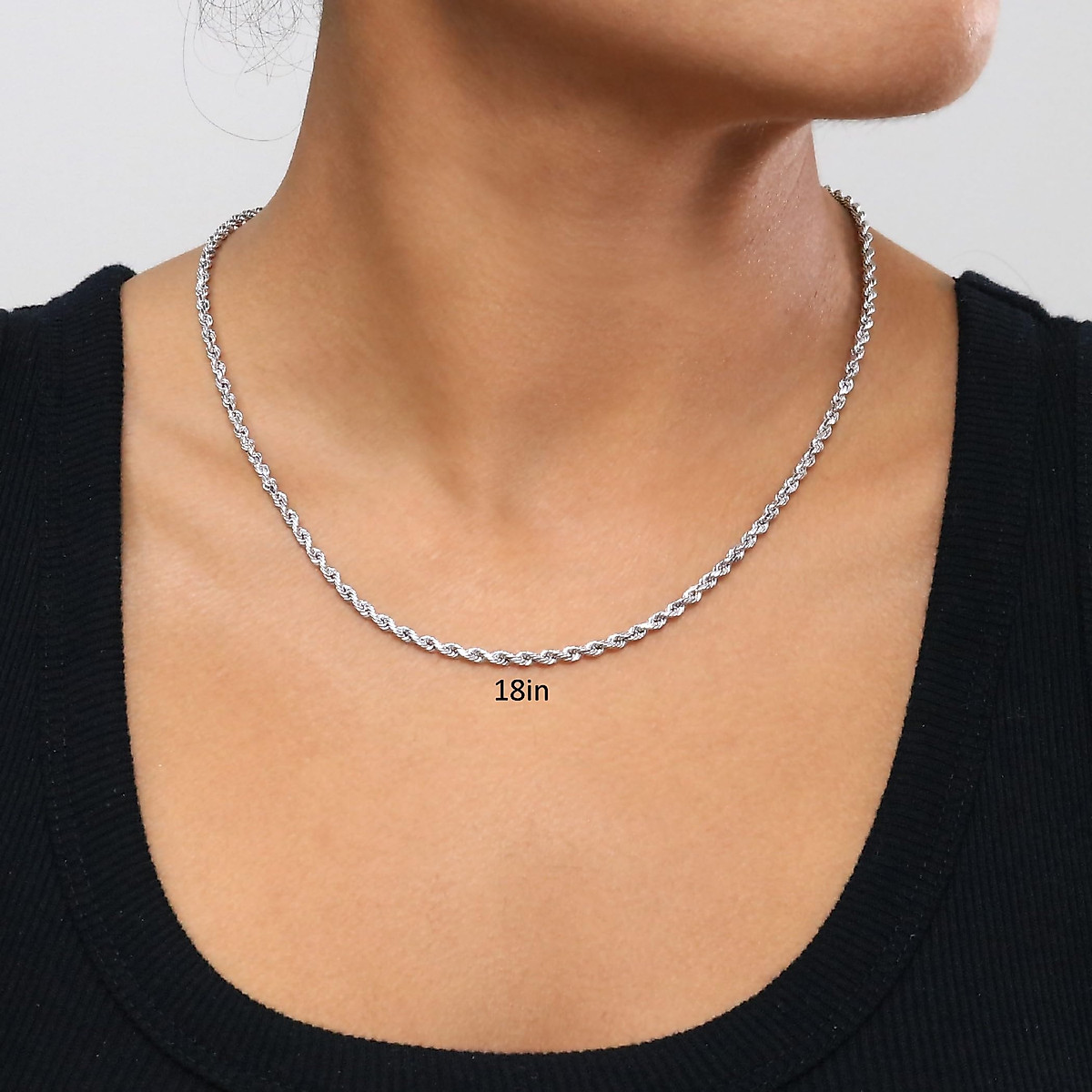 Nuragold 10k White Gold 3mm Rope Chain Diamond Cut Pendant Necklace, Mens Womens Jewelry 16" 18" 20" 22" 24" 26" 28" 30"