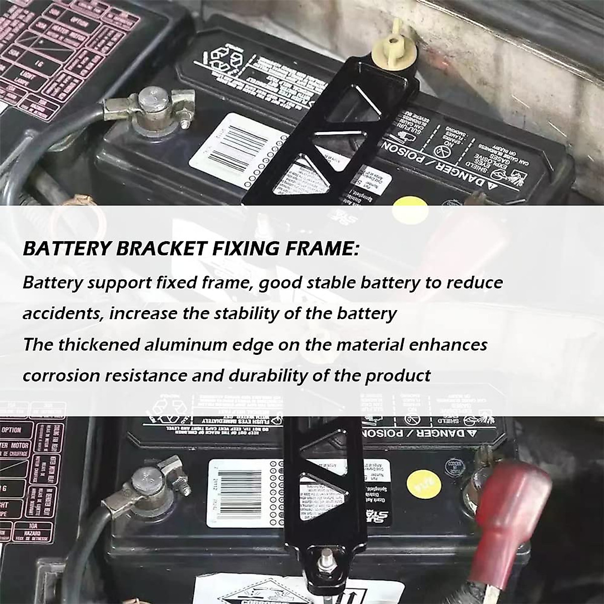 Battery Hold Down Bracket,Premium Aluminum Alloy Battery Tie Down Sets Provide Safe&Stable Driving Environment,Universal Car Battery Holder with 8" Stainless Steel J Bolts (Silver)