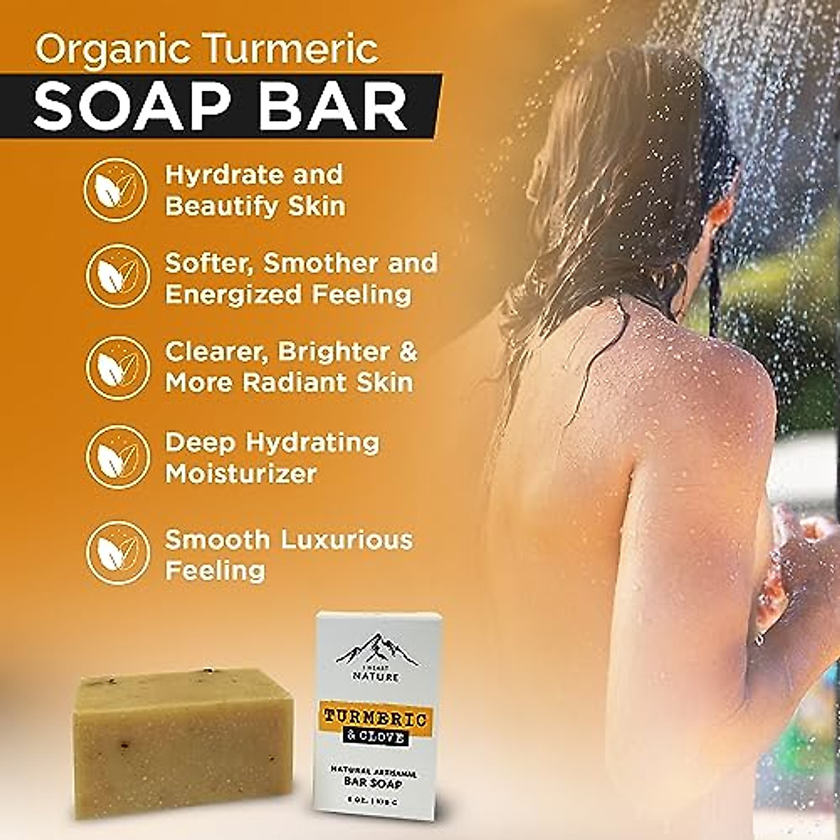 Organic Turmeric Soap with Clove Bud (Large 6 Ounce) - Long Lasting Rich Creamy Lather - Face & Body Wash Bar - Bright Beautiful Natural Glowing Skin
