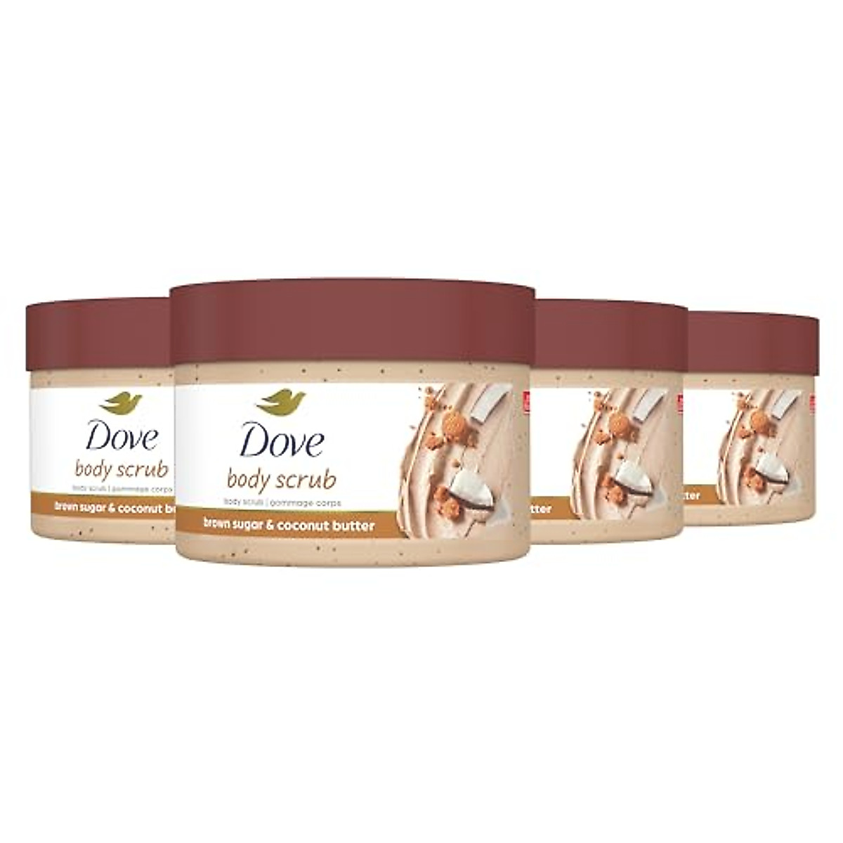Dove Scrub For Silky Smooth Skin Brown Sugar & Coconut Butter Body Scrub Exfoliates & Restores Skin's Natural Nutrients, 10.5 oz, 4 Count