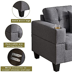 Unovivy 99" Sectional Couches for Living Room, L Shaped Removable Ottoman and Cup Holders, Convertible Sofas for Apartment, Gray