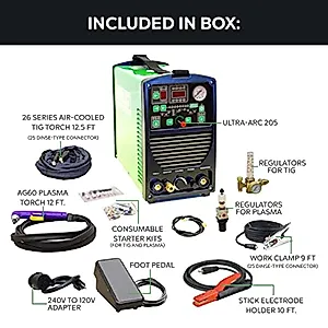 2021 UltraArc 205 200 Amp Multi Process Welder TIG Stick Pulse 50 Amp Plasma Cutter Dual Voltage 110v/220v