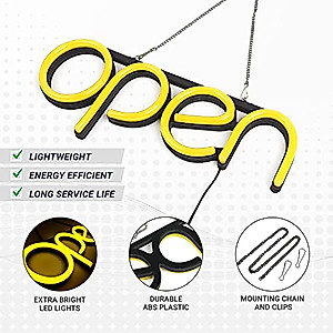 Flashing LED Neon Open Sign Light for Business with ON & Off Switch - Lightweight & Energy Efficient for Restaurants Offices Retail Shops Window Storefronts - Yellow
