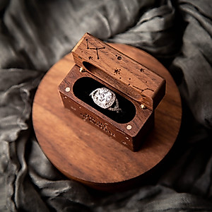 MUUJEE You Are My Universe Engraved Wooden Ring Box, Slim Engagement Proposal Ring Holder, Wedding Ceremony Ring Bearer Box, Fiance Gift Ideas