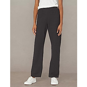Hanes Women's Open Leg Sweatpants, EcoSmart Fleece Sweats, Regular & Petite, Ebony, Medium