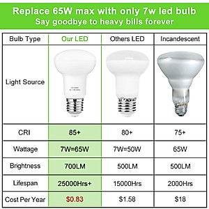 Dimmable R20 Led Light Bulbs, 7W(65W Incandescent Bulbs Equivalent), 5000K Daylight White, 700 Lumen, E26 Base Recessed Light Bulbs, BR20 LED Flood Light for Home or Office Space, (4 Pack)