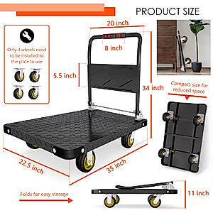 Heavy Duty Platform Truck Cart Foldable Flat Cart Push Cart Dolly Large Platform Cart w/ 5'' Swivel Wheels 2000LBS Capacity Moving Hand Dolly for Groceries, Garage, Warehouse (35'' L x 22.5'' W)