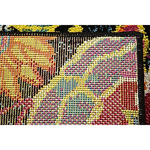 Unique Loom Lyon Collection Colorful Modern Floral Garden Area Rug, 2 x 6 ft, Black/Yellow