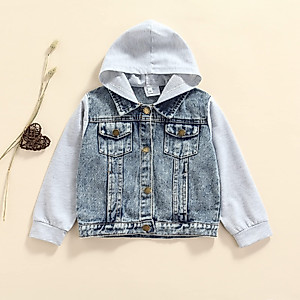 Kids Toddler Baby Girl Boy Denim Jacket Hoodie Button Coat Top Spring Fall Outfit Clothes (Grey, 4-5 Years)