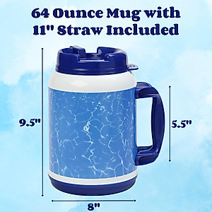 64 Ounce Insulated Mug with Lid Handle Flexible Straw with Cap, Large Plastic Cup for Cold Drinks with Dual Wall Insulation, Convenience Store Soda Mug