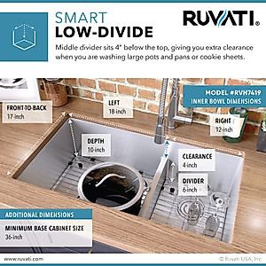 Ruvati 33-inch Low-Divide Undermount Tight Radius 60/40 Double Bowl 16 Gauge Stainless Steel Kitchen Sink - RVH7419