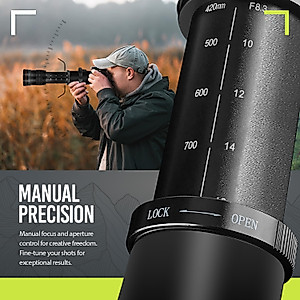 High-Power 420-1600mm f/8.3 HD Manual Telephoto Zoom Lens for Canon T1i T2i T3 T3i T4 T4i T5 T5i T6 T6i T6s T7 T7i T7s T8i EOS 1D 5D 6D 7D 30D 40D 50D 60D 70D 80D 90D XS XSI SL3 SL2 SL1