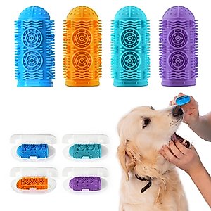 1TO3GO Finger Toothbrush for Dogs, Silicone Dog Toothbrush, Dog Teeth Cleaning Kit Protects Gums Dog Dental Care (Multi-Color Orange or Pink, 4-Pack)