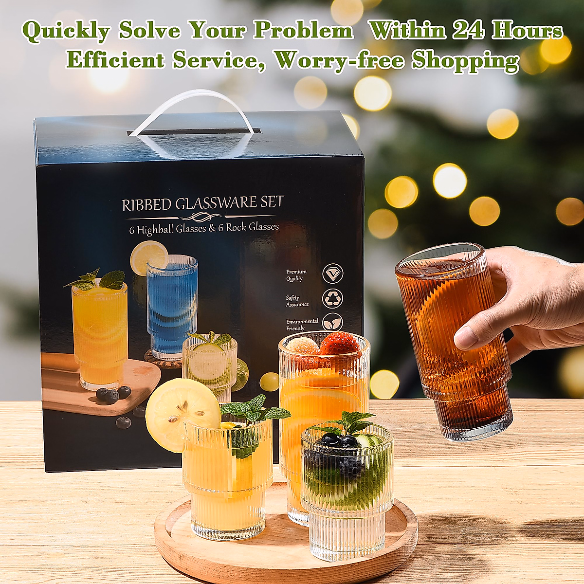 ISMASOAN Ribbed Glassware Set of 12, Glass Cups 12 oz and 7 oz, Ribbed Glasses, Fluted Glassware, Ribbed Drinking Glasses, Drinking Glasses, Ripple Glassware, Mixed Drinkware Sets