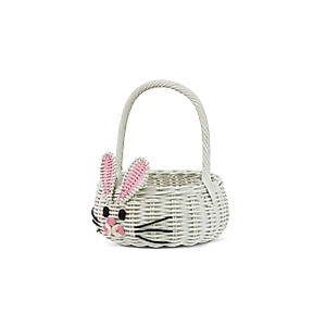 G6 COLLECTION Hand Woven Bunny Rattan Wedding Flower Girl Basket Decorative Bin Home Decor Organizer Cute Handmade Handcrafted Nursery Gift Animal Storage Decoration Easter Wicker Rabbit (Small)