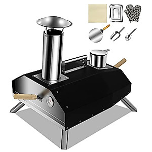 Migoda 12" Pizza Ovens Wood Fired Oven, Portable Outdoor Stainless Steel Pizza Ovens with Built-In Thermometer etc Accessories for Outside, Garden, Courtyard Cooking (Black)