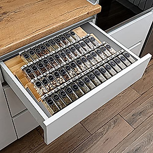Mulush Bamboo Spice Rack Tray - 64 Jars Spice Drawer Organizer for Kitchen Cabinets Storage and Organization