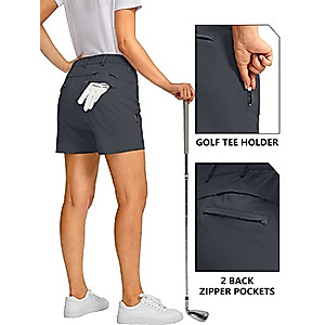Soothfeel Women's Golf Shorts with 4 Pockets 5 Inch Quick Dry Stretch Dress Work Hiking Shorts for Women Casual Summer (Deep Grey, L)