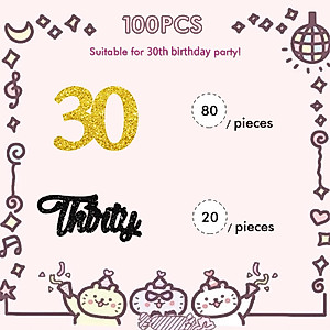 Set of 100 Happy 30th Birthday Confetti, Gold Glitter Thirty Paper Scatter, 30th Birthday Party Decorations, 30 Smash Cake Decor, Happy 30th Anniversary Party Decor