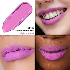Oulac Matte Liquid Pinky Purple Lipstick for Women, Long Lasting Lipstick Waterproof Lip Stain, No Transfer, Creamy High Pigmented Formula with Rose Oil, Vegan & Cruelty-Free, Light Purple M14