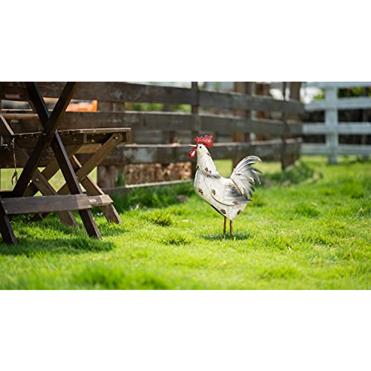 TERESA'S COLLECTIONS Farmhouse Metal Rooster Garden Statues Decor, 15 Inch Rustic Outdoor Chicken Sculpture Figurines Yard Art for Farm Patio Lawn Kitchen Decorations