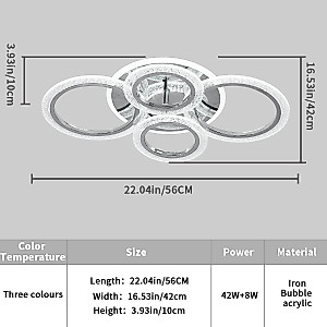 Garwarm Modern Ceiling Light 58W Dimmable Flush Mount LED Ceiling Lamp 4 Rings Acrylic Ceiling Chandelier for Living Room Dining Room Bedroom,Chrome