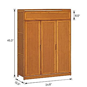 MoNiBloom Bamboo 7-Tier Shoe Organizer Cabinet with Folding Door Pull-Down Compartment Heels Boots, Hallway Entryway, Brown